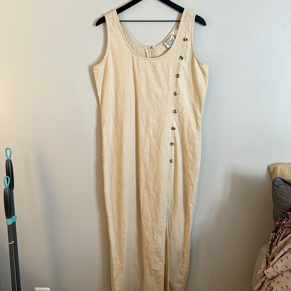Strike a Pose | Dresses | Cream Colored Linen Dress With Brown Buttons ...